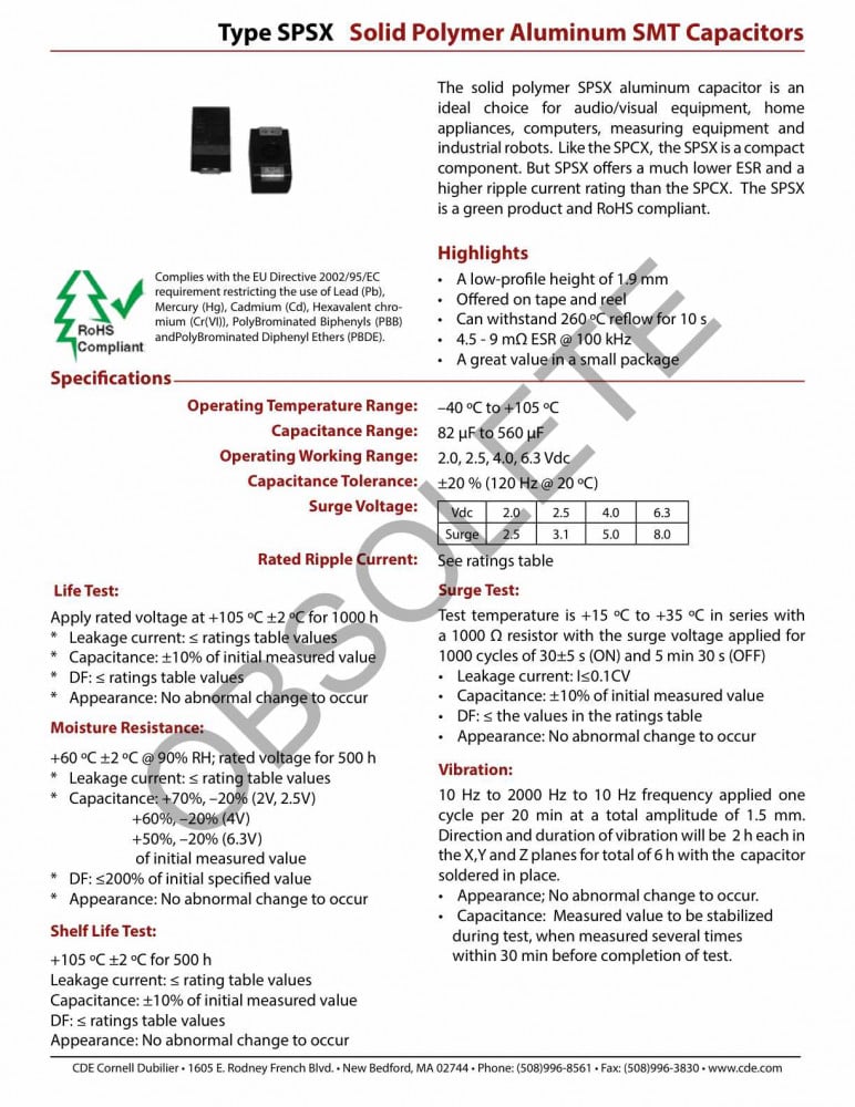 SPSX series datasheet page 1