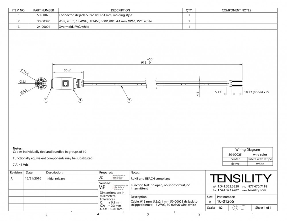 Tensility 10-01266 product drawing and wiring diagram