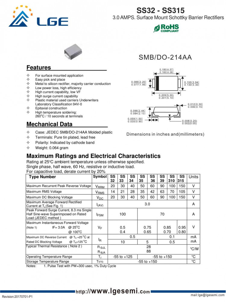 LGE SS34 datasheet page 1