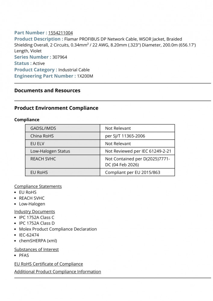 Document preview page 1 for MOLEX 1554211004