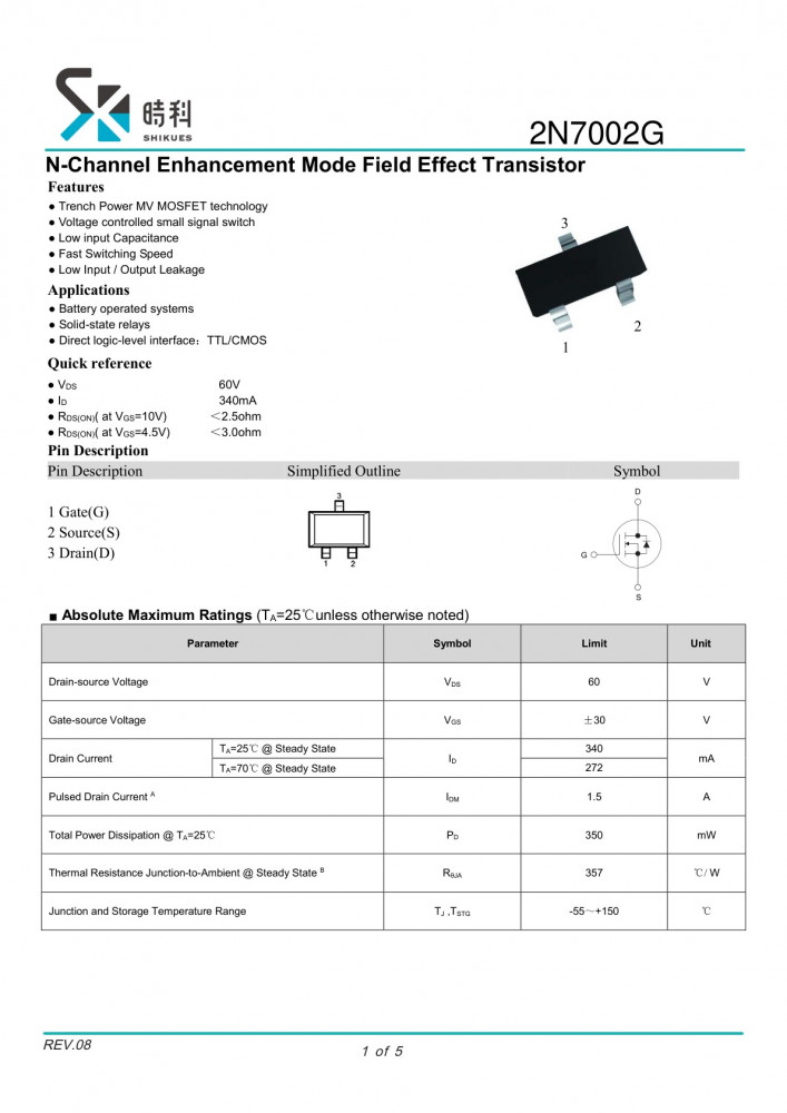 2N7002G datasheet page 1