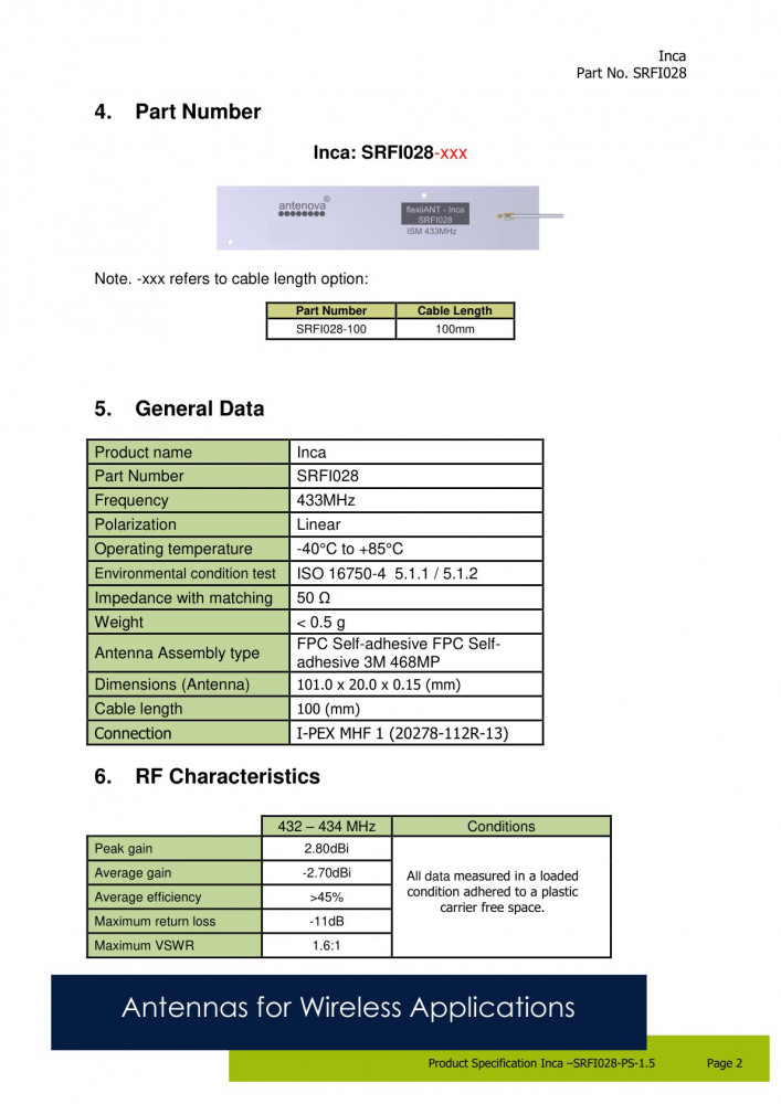 Antenova SRFI028 technical document page 2