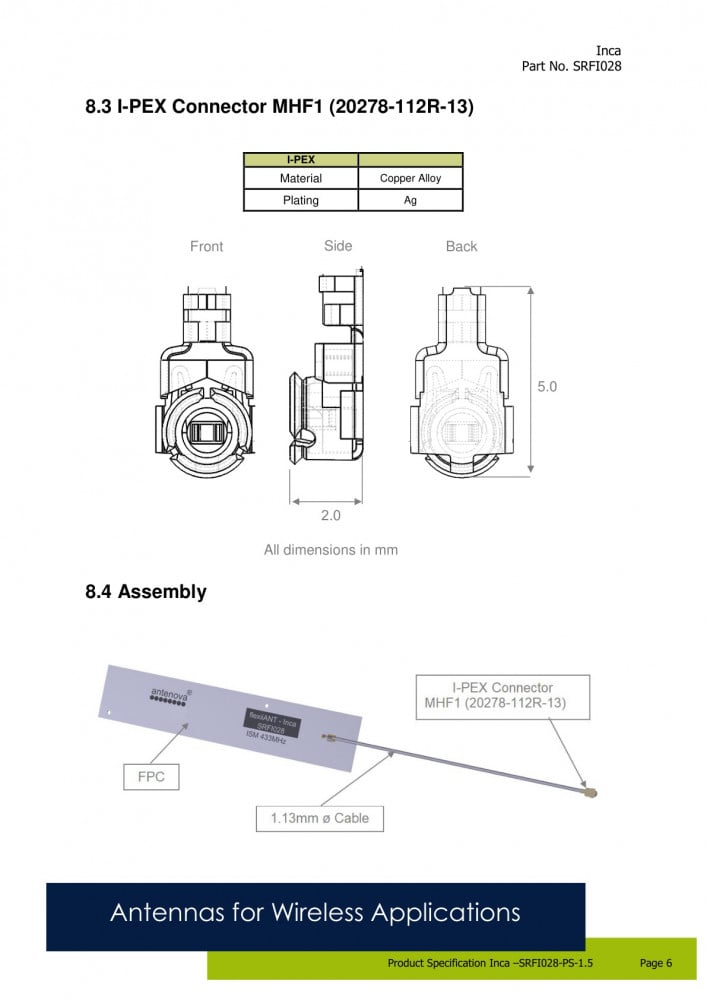 Antenova SRFI028 technical document page 6