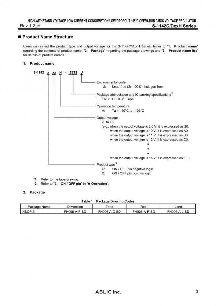 S-1142C/DxxH datasheet page 3