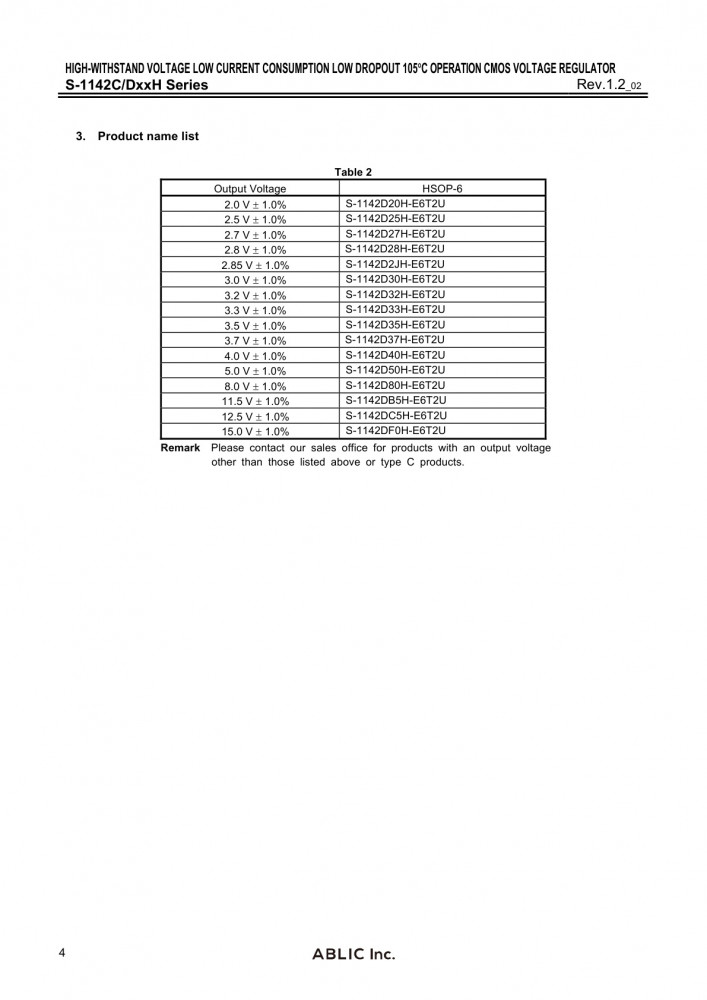 S-1142C/DxxH datasheet page 4