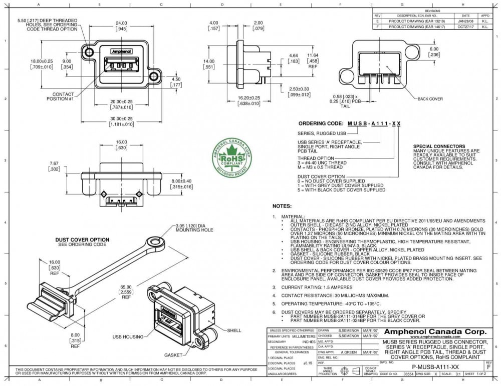 Amphenol MUSB-A111-XX product drawing page 1