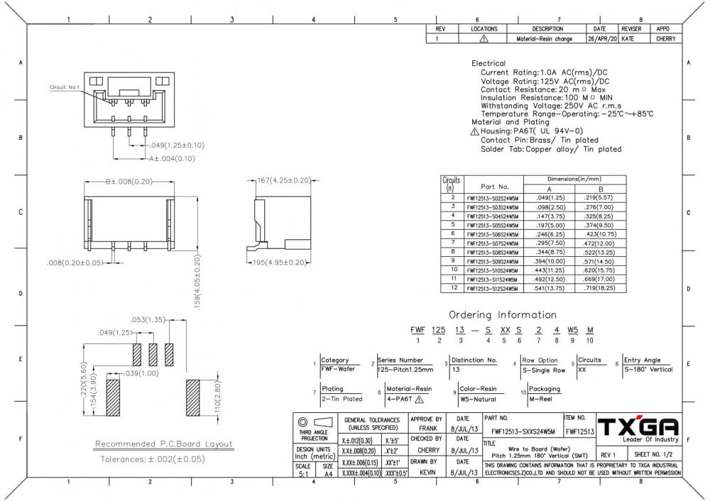 TXGA FWF12513 connector drawing page 1