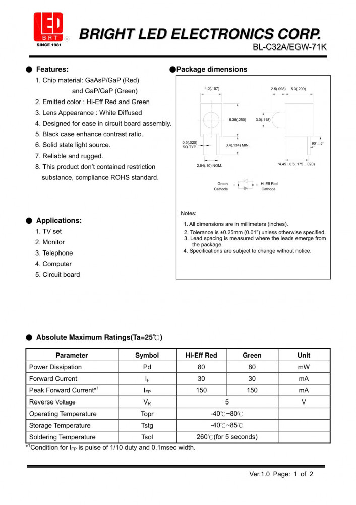 BL-C32A-EGW-71K datasheet page 1