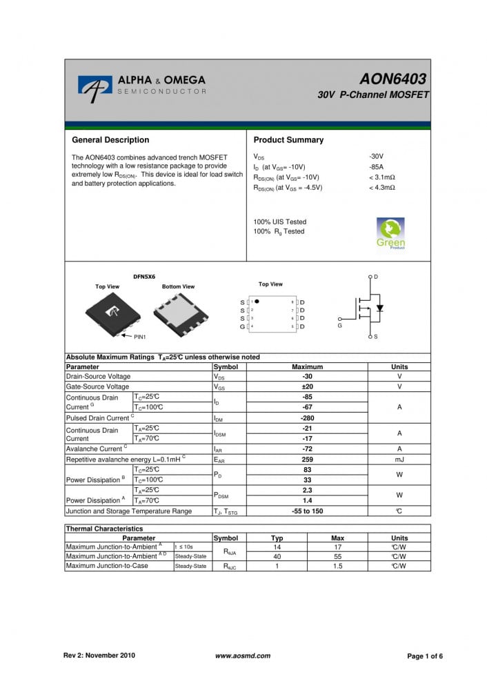 AON6403 datasheet page 1
