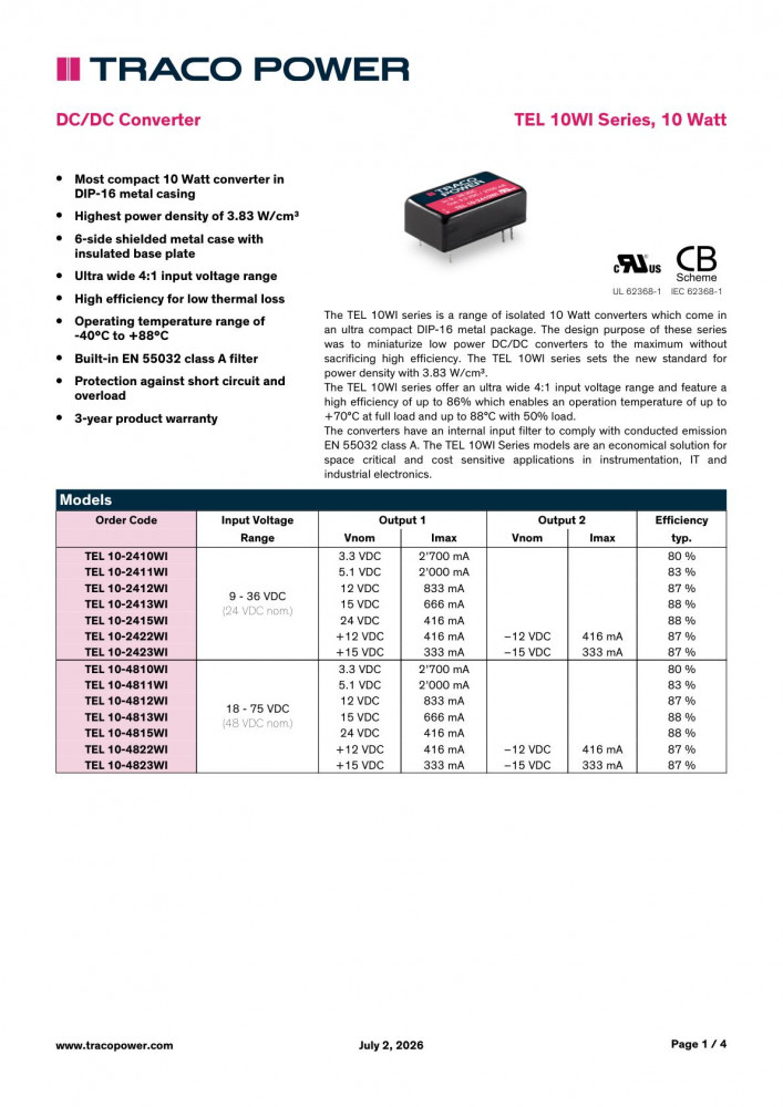 TEL 10-4811WI technical document page 1