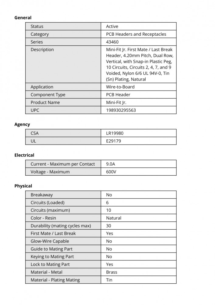 Technical document page image 2 for MOLEX 434600019