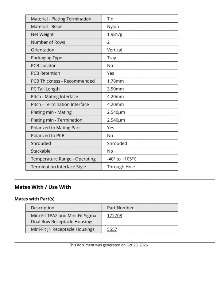 Technical document page image 3 for MOLEX 434600019