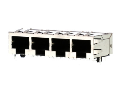 Modular Jack, Right-Angle, Shielded, Lightpipes, Stacked, 8/8, 8 Ports