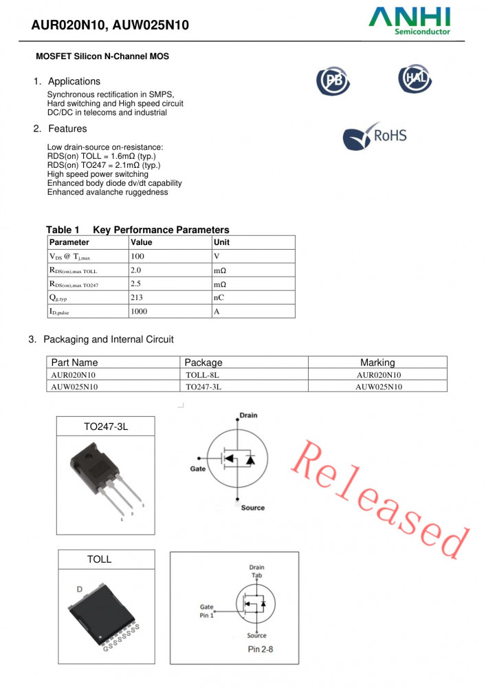 AUR020N10 datasheet page 1