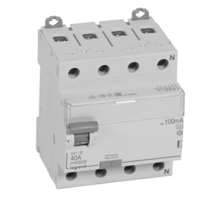 RCD DX³-ID - 4P 400V~ neutral right-hand side - 40A RCCB type A - 500mA sensitivity - 4-module DIN rail IP20