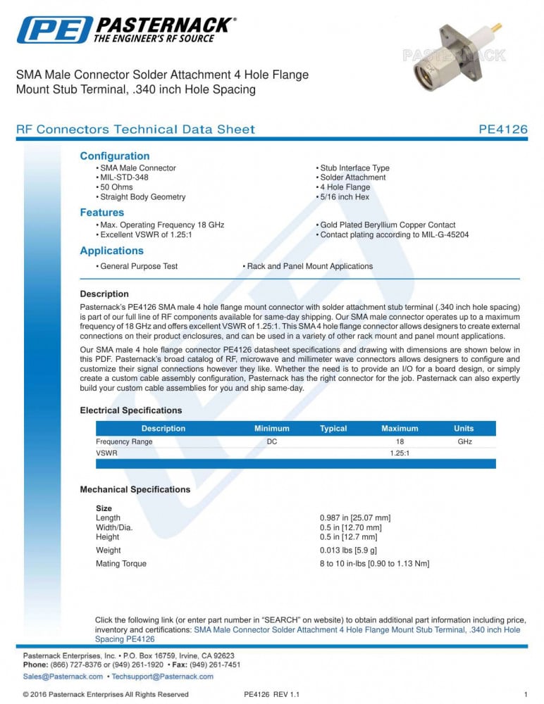 PE4126 technical datasheet page 1