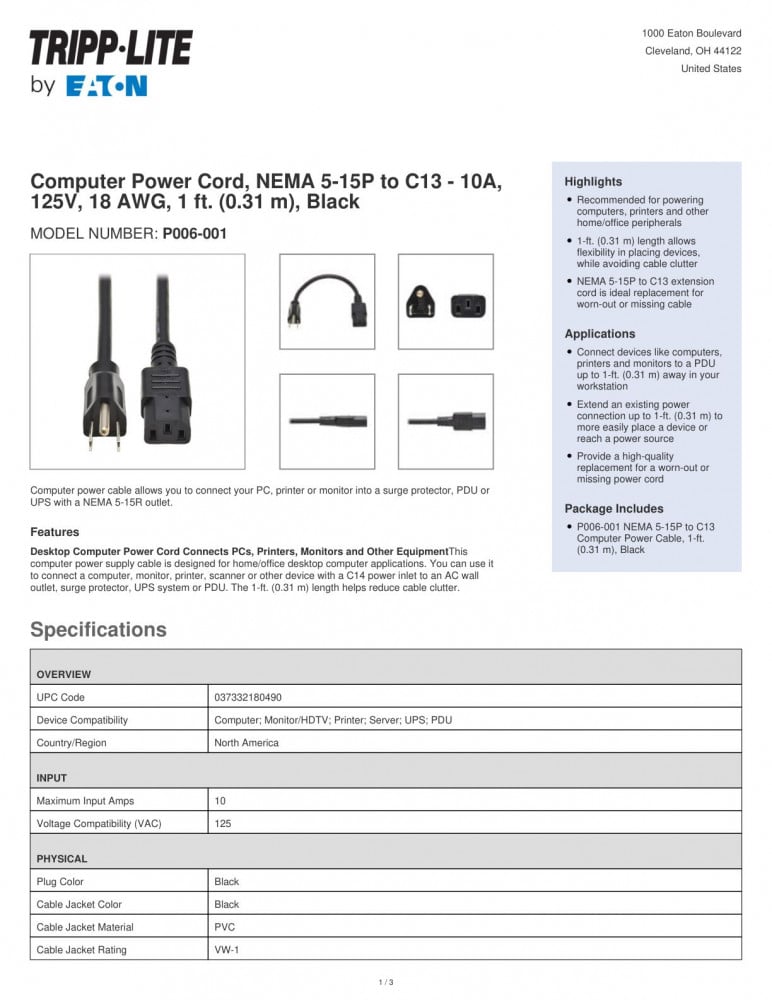 P006-001 technical document page 1