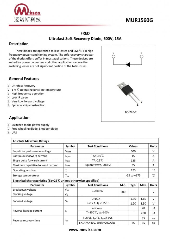 MUR1560G-MNS datasheet page 1