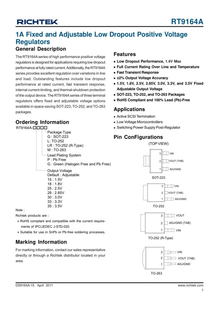 RT9164A datasheet page 1