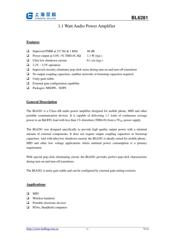 BL6281 datasheet page 1