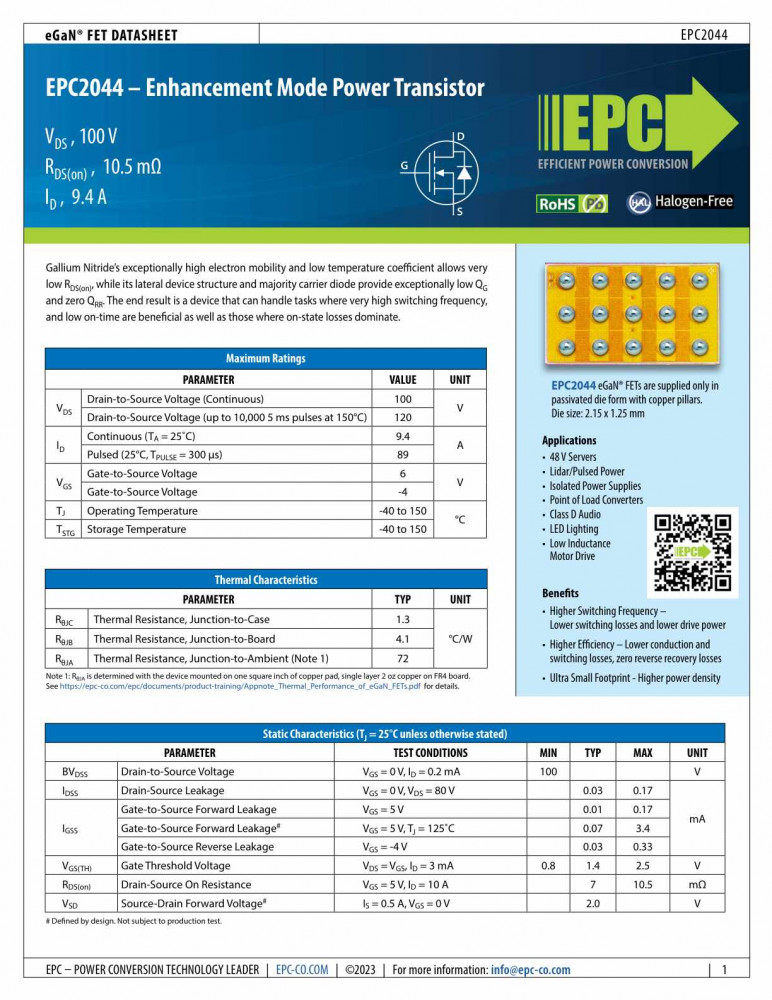 EPC2044 datasheet page 1