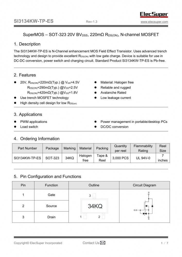 SI3134KW-TP-ES datasheet page 1