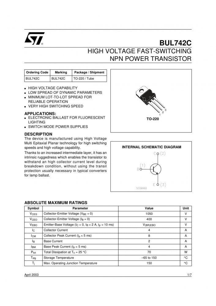 BUL742C datasheet page 1