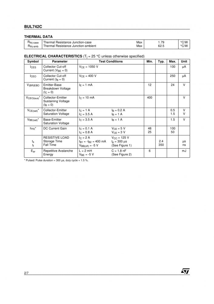 BUL742C datasheet page 2
