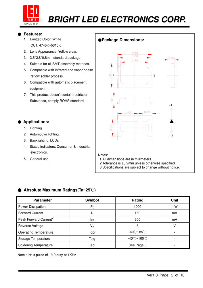 BL-2835PCA12-42-K50-R70 datasheet page 1