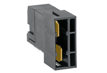 Impact 4 Pair, Right-Angle Power Header, 2 Modules with Right Hold-Down,  Module 1: Blade P1 & P2, Length 5.70mm; Module 2: Blade P1 & P2 Length 5.70mm; Press-Fit, LCP, Glass Filled UL94-V0, Black, Tray Packing