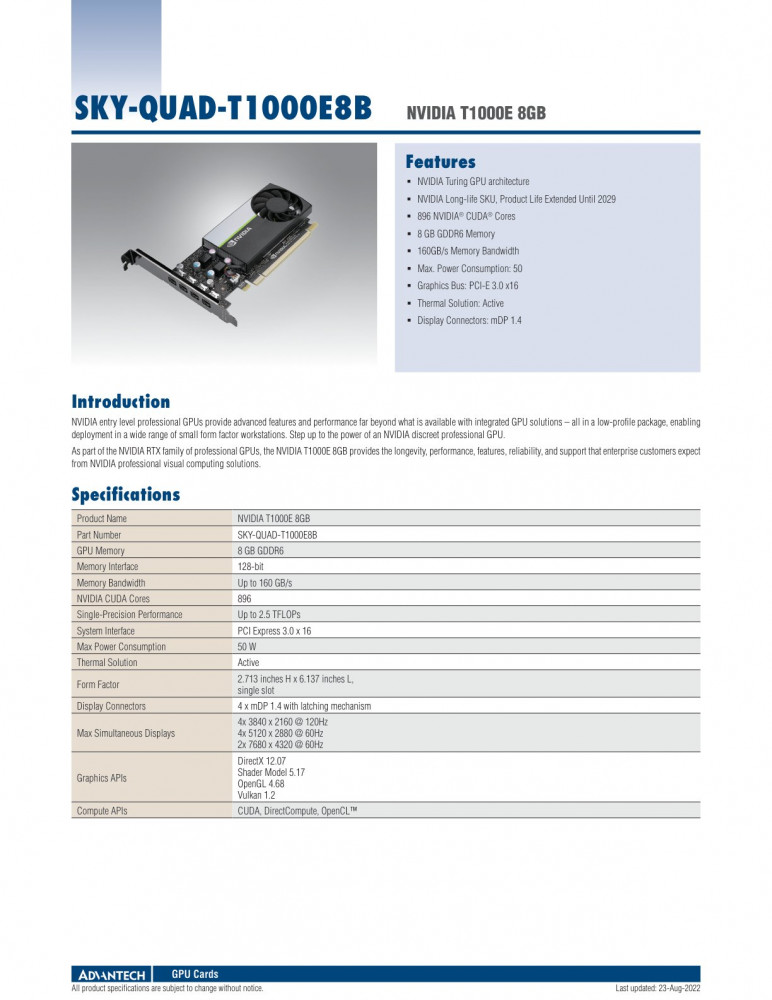 NVIDIA T1000E product document preview