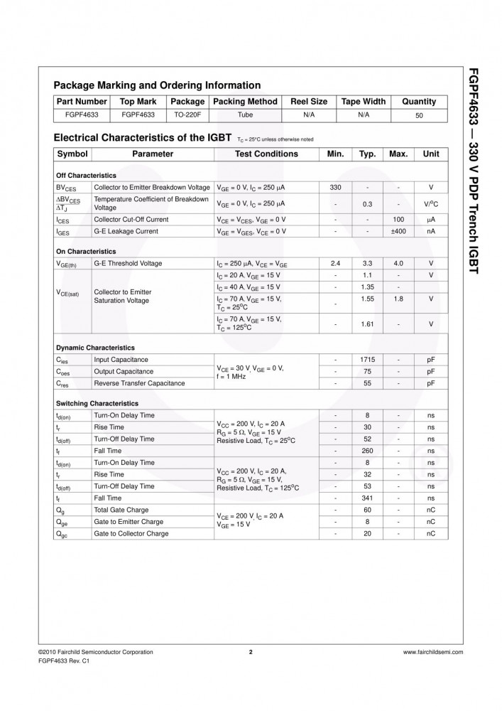 FGPF4633TU datasheet page 2