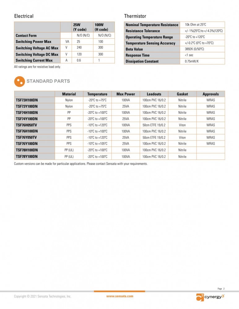 TSF70 series technical specifications