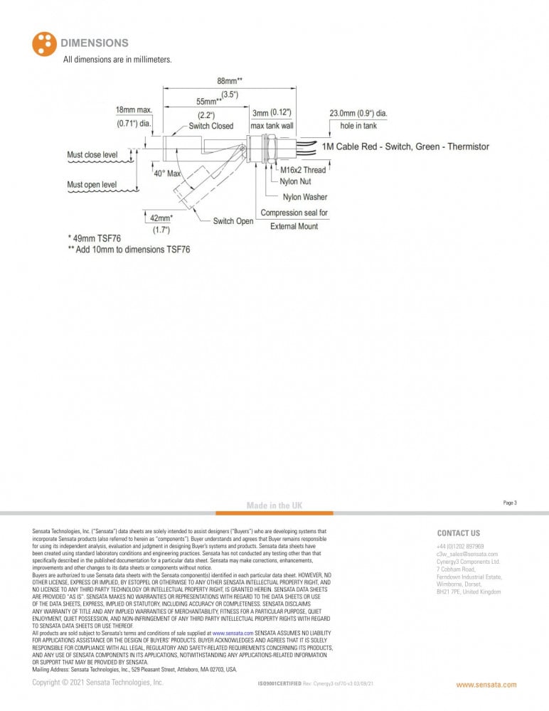 TSF70 series standard parts and dimensions