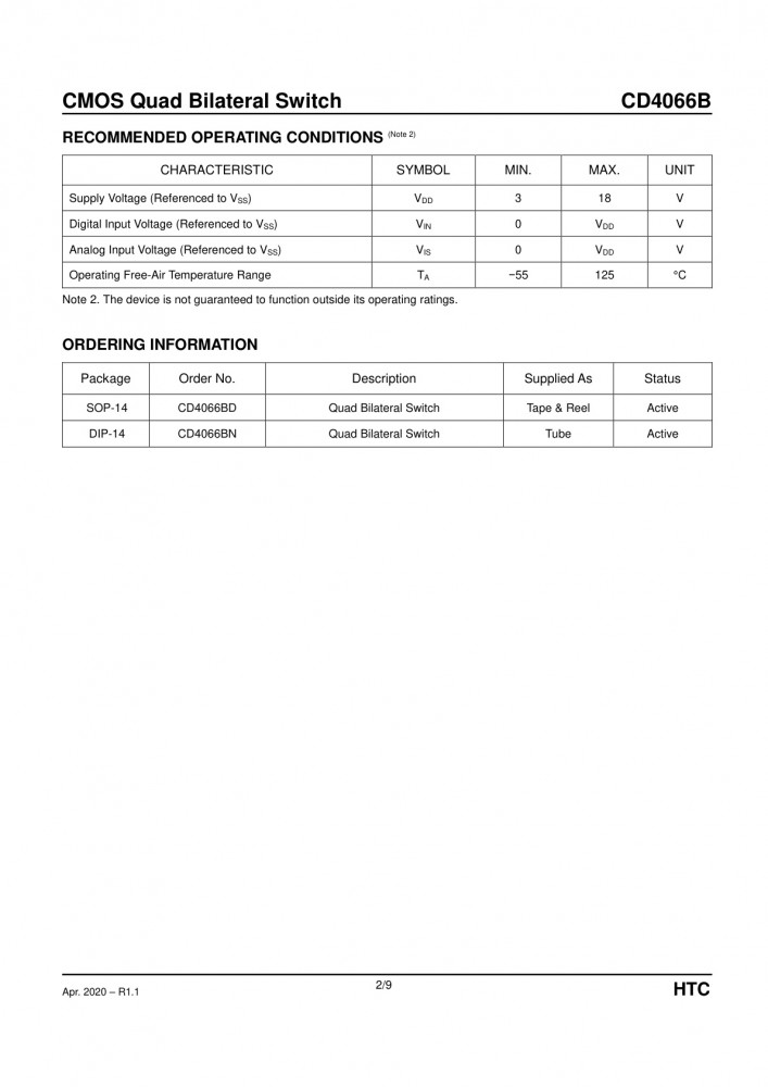 CD4066BD datasheet page 2