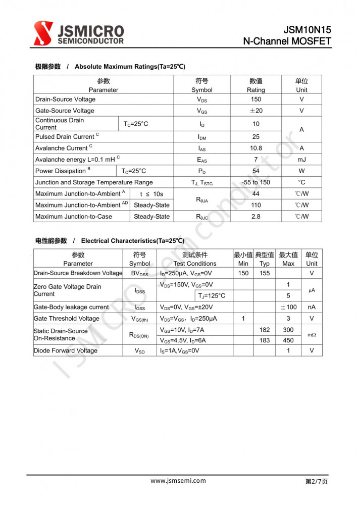 JSM10N15 datasheet page 2