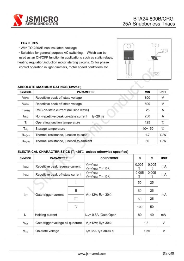 BTA24-800BRG technical document page 1