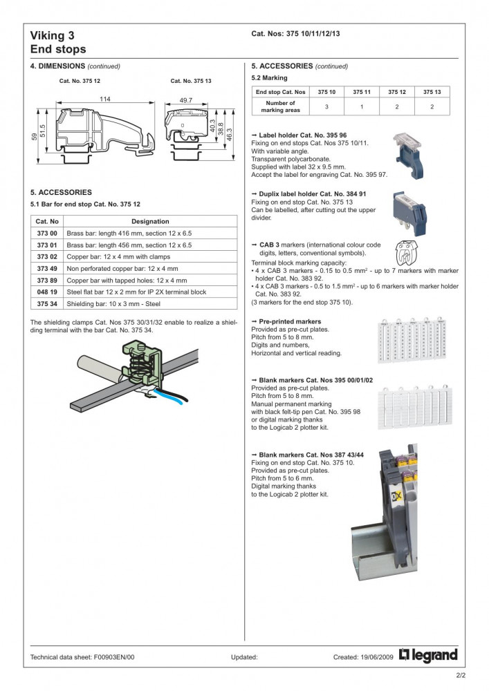 Legrand Viking 3 end stops technical document, page image 2