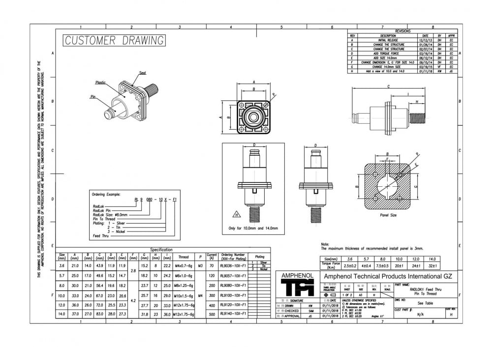 Amphenol RL9057 RADLOK customer drawing page 1