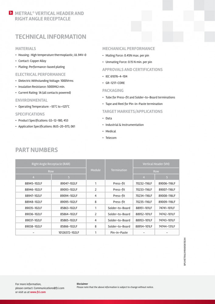 Amphenol Metral connector technical document page 2