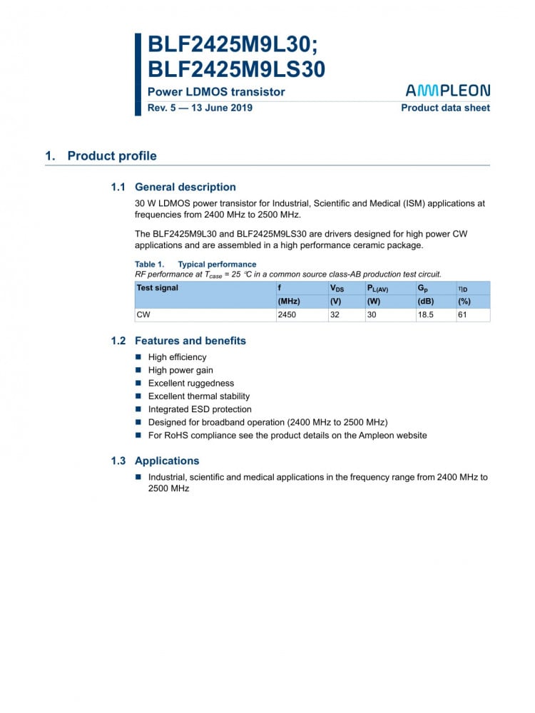 BLF2425M9LS30U datasheet page 1