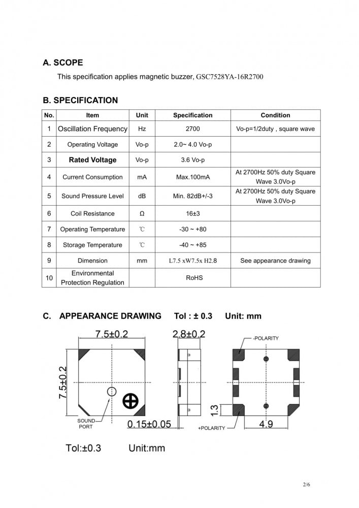 GSC7528YA-16R2700 specification approval document page 2