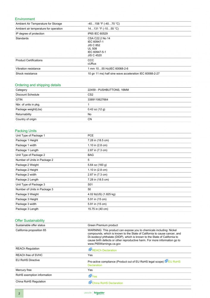 XB6ECW1B2P technical document page 2
