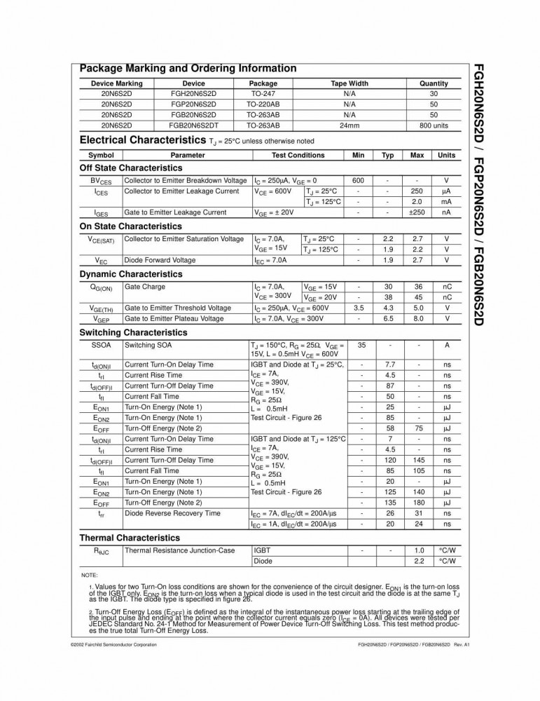 FGB20N6S2D datasheet page 2
