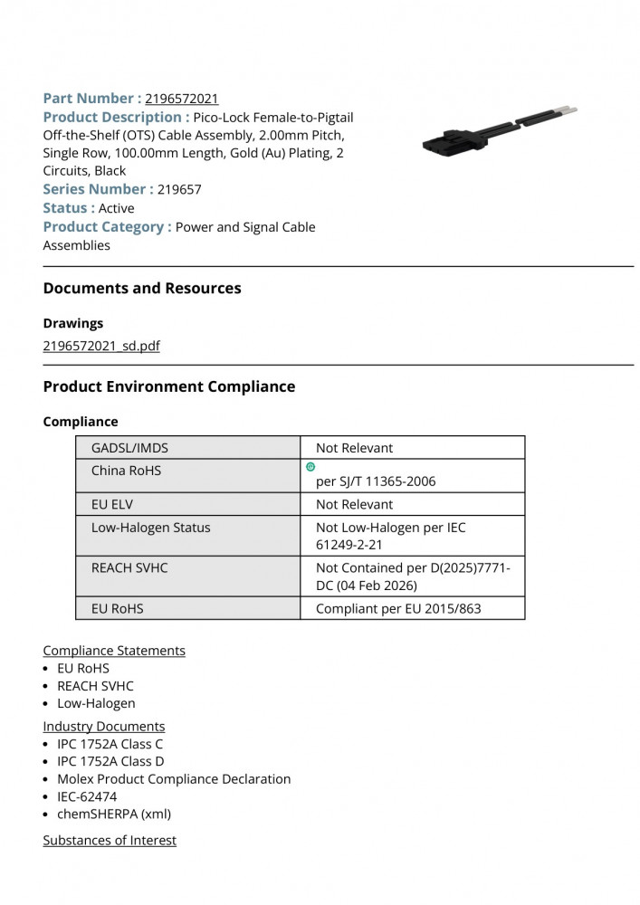 MOLEX 2196572021 product drawing, page 1