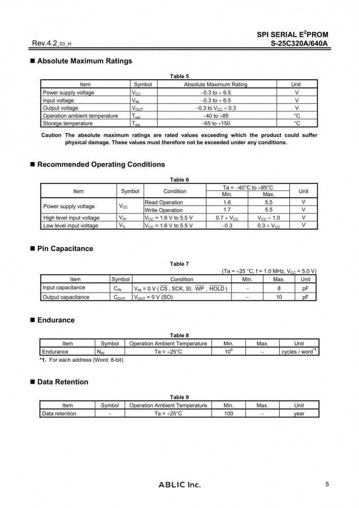 ABLIC S-25C320A0I-J8T1U3 datasheet page 5