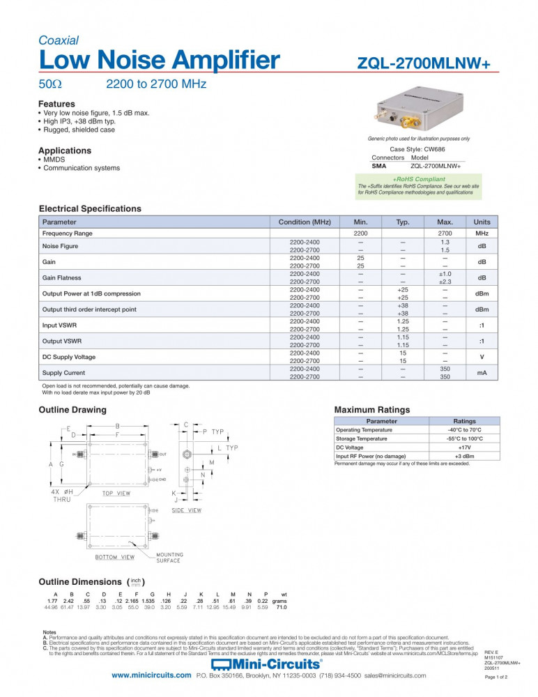 ZQL-2700MLNW+ datasheet page 1