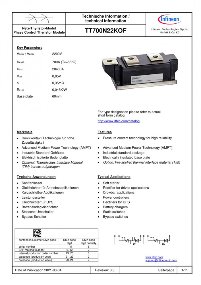 TT700N22KOF datasheet page 1