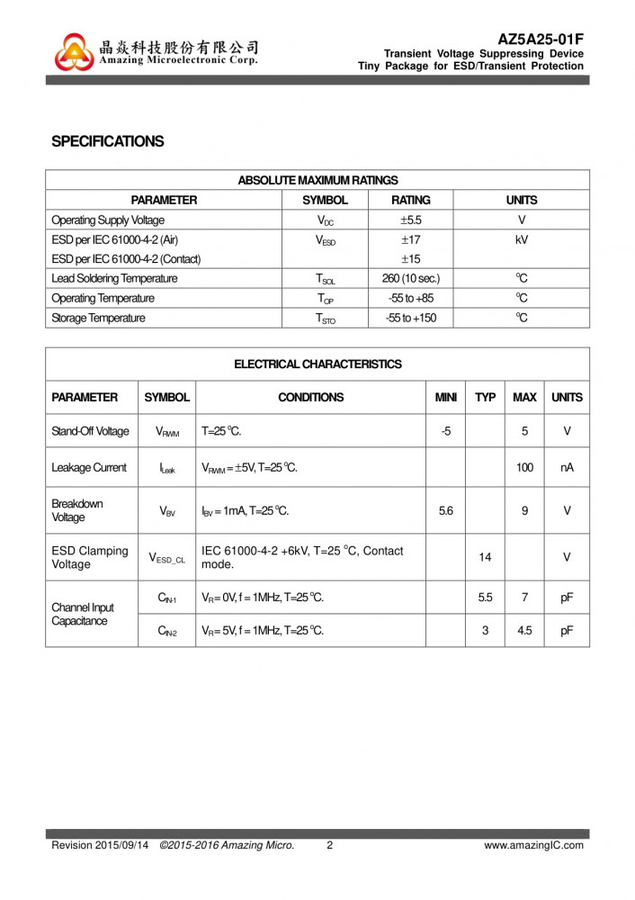 AZ5A25-01F datasheet page 2