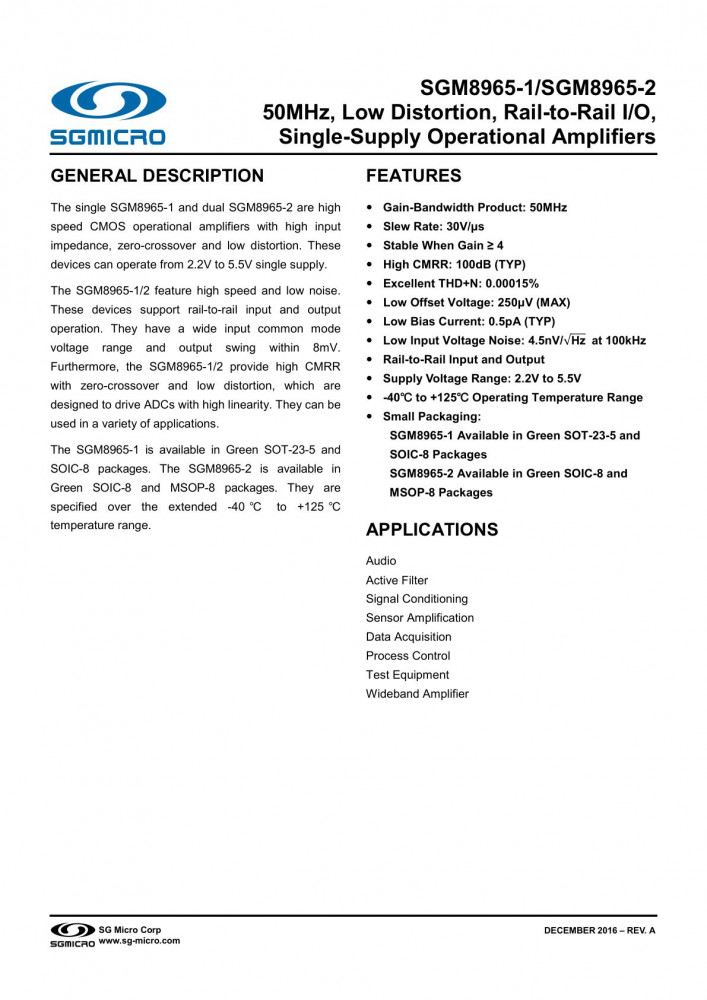 SGM8965-2 datasheet preview, page 1